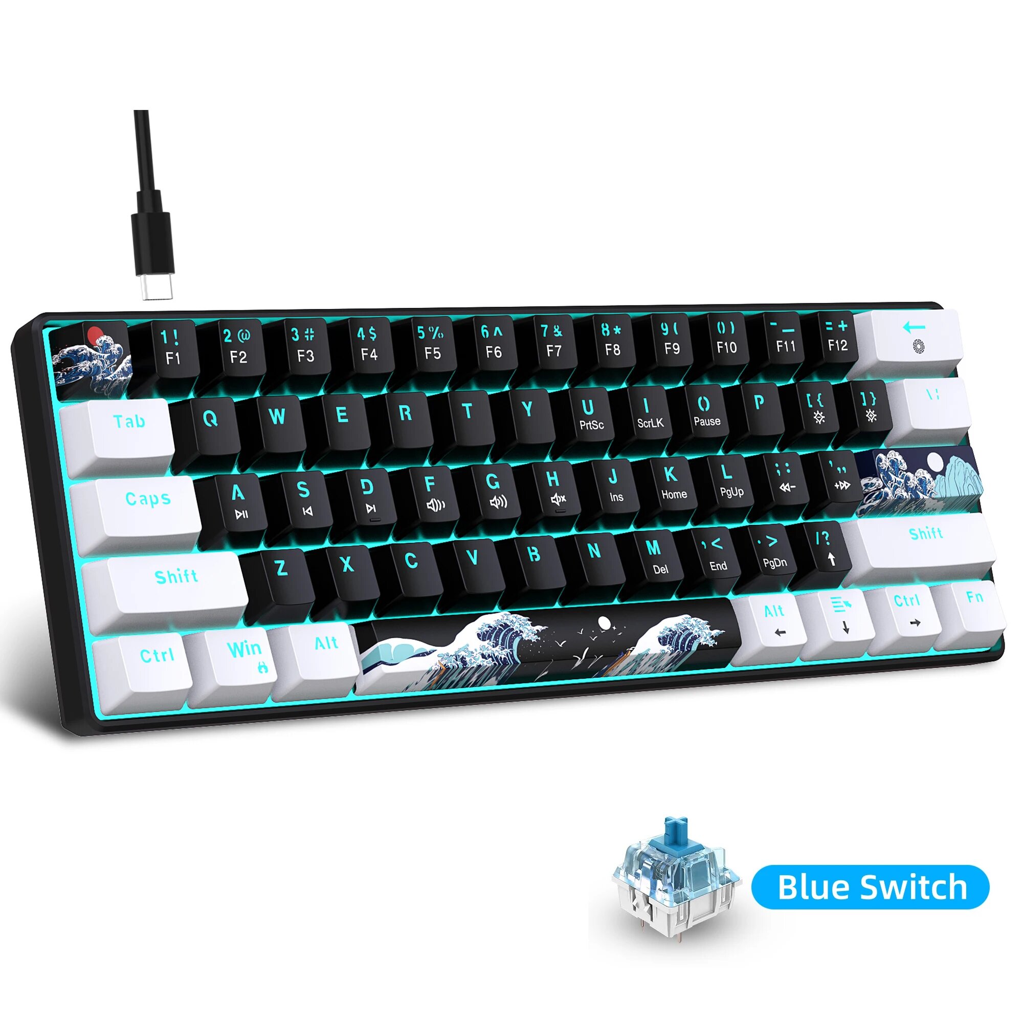 Sea Blue 60% механическая игровая клавиатура с синими переключателями