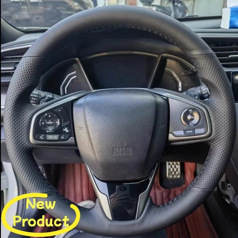 Изготовленный вручную черный кожаный чехол на руль из микрофибры для Honda Civic 10 2016-2021 CR-V CRV 2017-2021 Clarity 2018 Red Thread