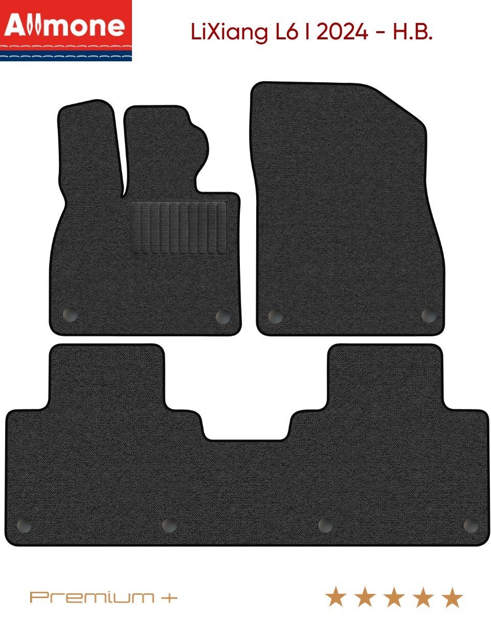 Автоковрики Allmone "Премиум+" для LiXiang L6 1 (Pro) 2024 - Н. В. задний цельный, темно-серые, 3шт / Ликсианг Л6 1 / текстильные