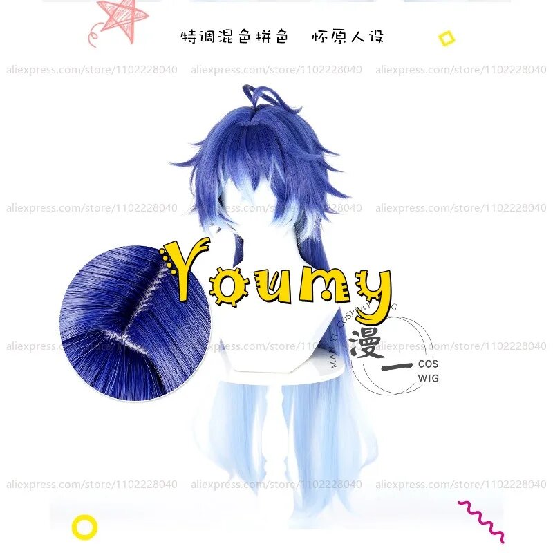 Парик Flins, длинный синий парик с градиентом 85 см, парики для косплея, аниме, термостойкие синтетические парики для ролевых игр, костюм на Хэллоуин