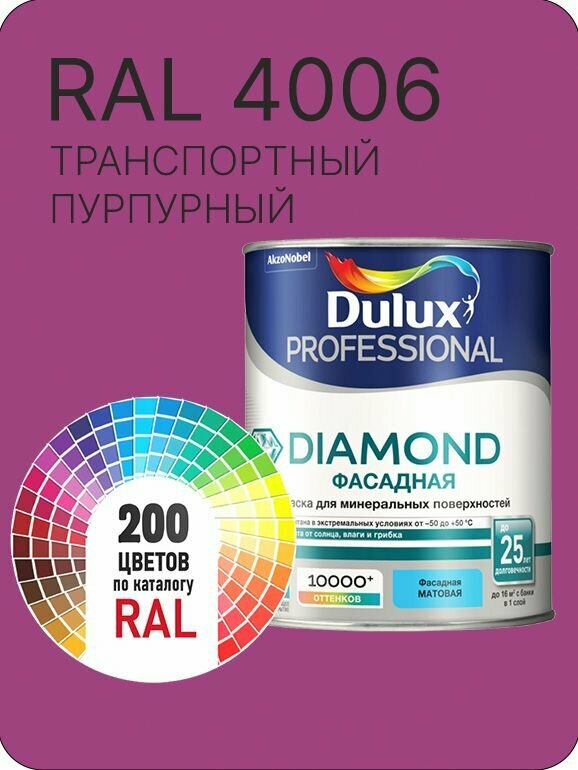 Краска для минеральных и деревянных фасадов Dulux Diamond цвет транспортный пурпурный Ral 4006 0.8 л.