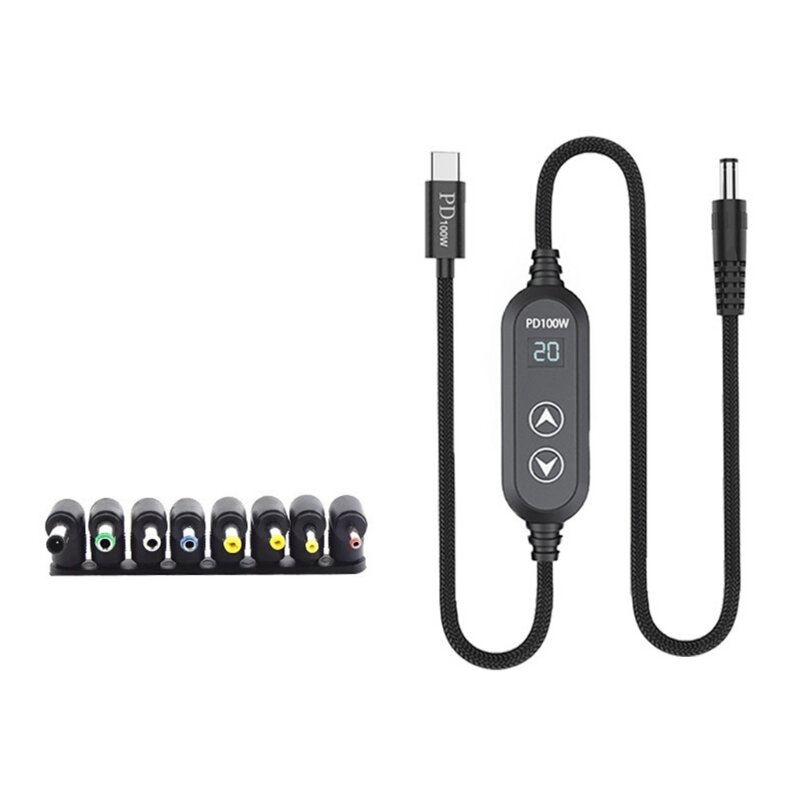 Блок питания USB C DC5,5 мм, 100 Вт, с несколькими выходами 5 В/12 В/15 В/19 В/20 В, шнур питания USB для прямого подключения, 8 адаптеров для ноутбуков