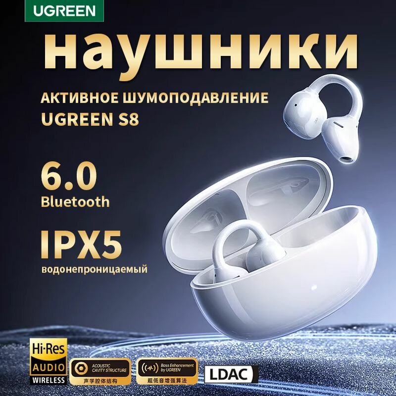 Беспроводные наушники UGREEN WS218 HiTune S8 Bluetooth 6.0, Тип ушного зажима Воздушная проводимость