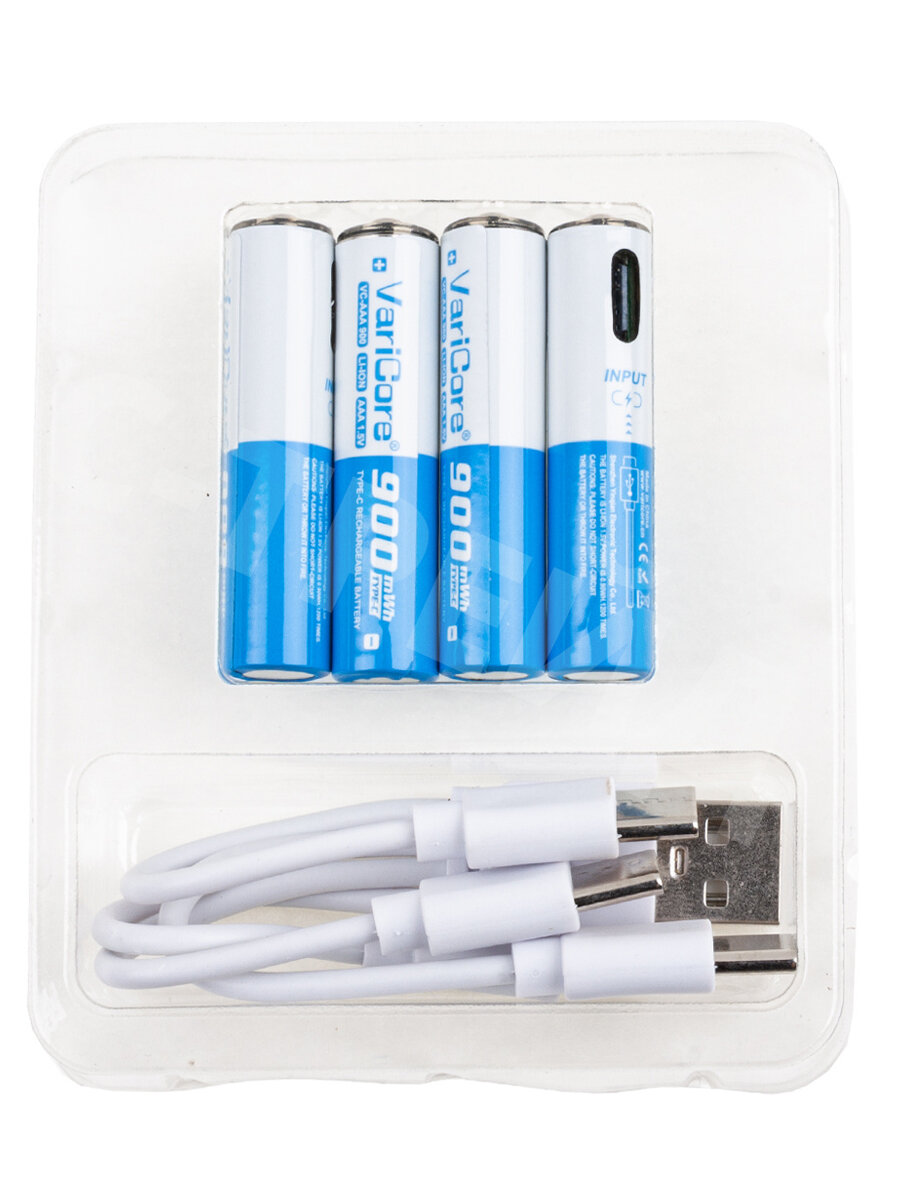 Батарейка "AАA" VariCore Li-ion 1.5V 600 mAh (4 шт в кейсе, перезаряжаемые от Type-C)