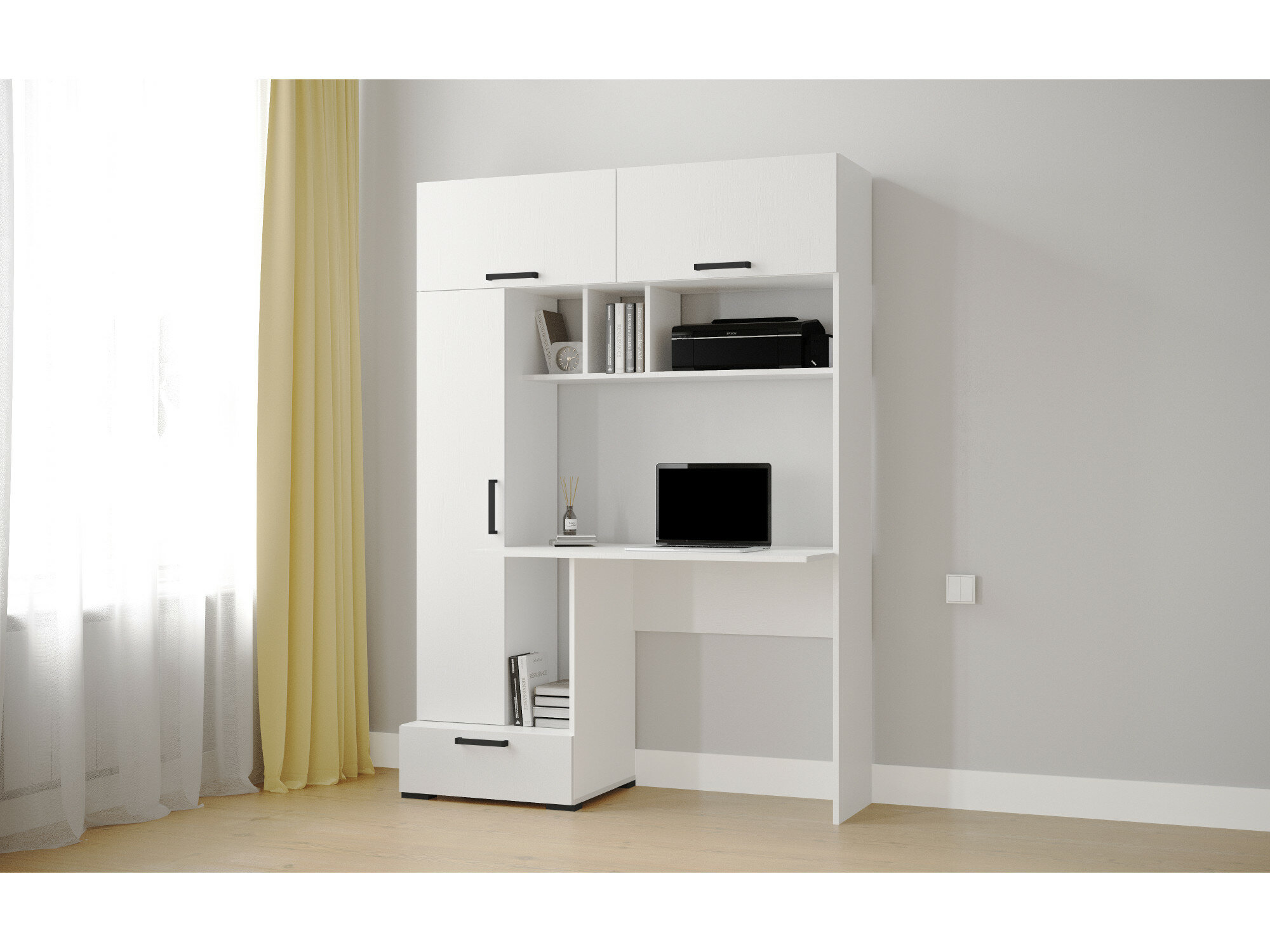 Компьютерный стол с полками для хранения, современный стиль, Белый