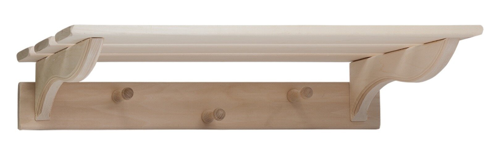 Полка для бани Банные штучки с 3 вешалками, из древесины липы, бежевая, размером 60×28×10см / товары для дома