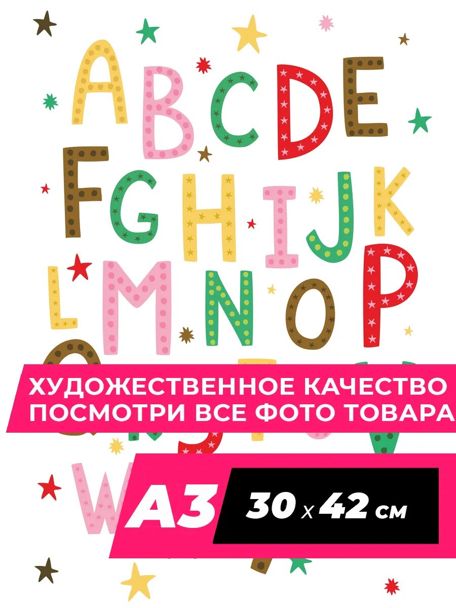 Плакат английский алфавит и азбука веселый A3