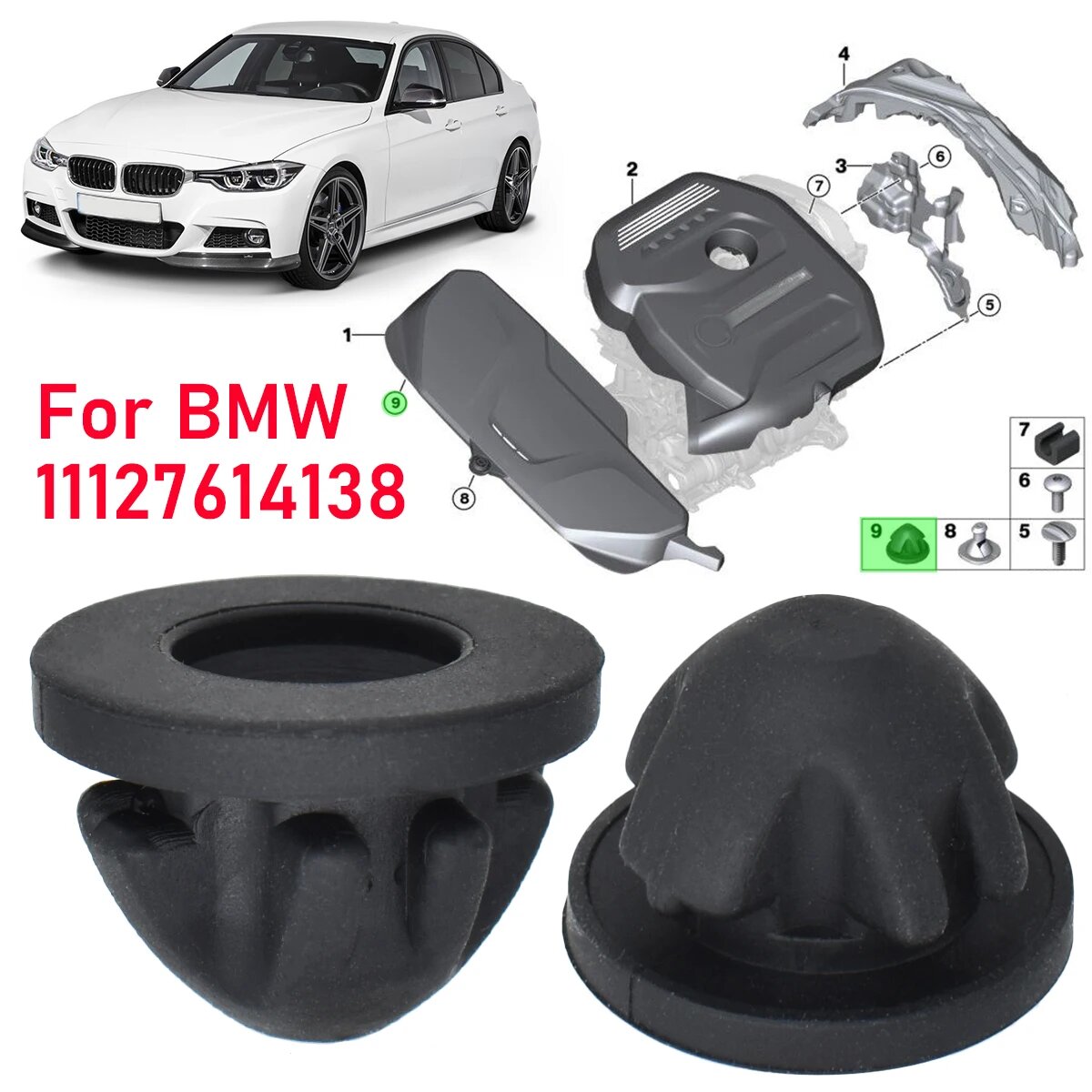 2X для BMW 1 2 3 4 5 6 7 серии X1 X3 X4 X5 X6 Накладка на крышку двигателя Резиновая втулка крепления втулки F20 E88 E82 E90 G20 G30 11127614138