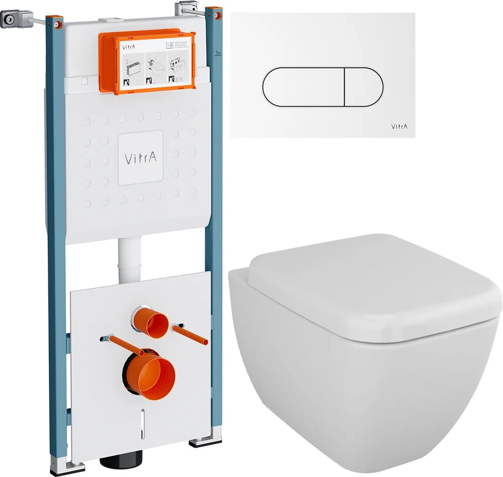 Комплект 4 в 1 Унитаз подвесной VitrA Shift 7742B003-0075 / Сиденье 91-003-009 / Инсталляция V-Fix Core 732-5800-01PV, Кнопка Root Round 740-2200