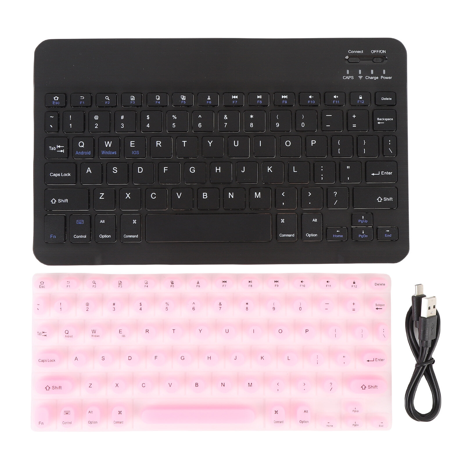 Беспроводная клавиатура Bluetooth с силиконовой защитной защитной крышкой тонкой тихой клавиатуры для длинных женщин для ногтей розовый