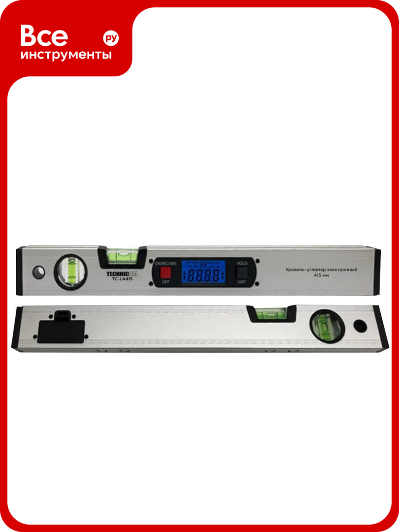 Электронный уровень-угломер TECHNICOM с магнитом, ЖК дисплей, 415 мм, 0-360° TC-LA415