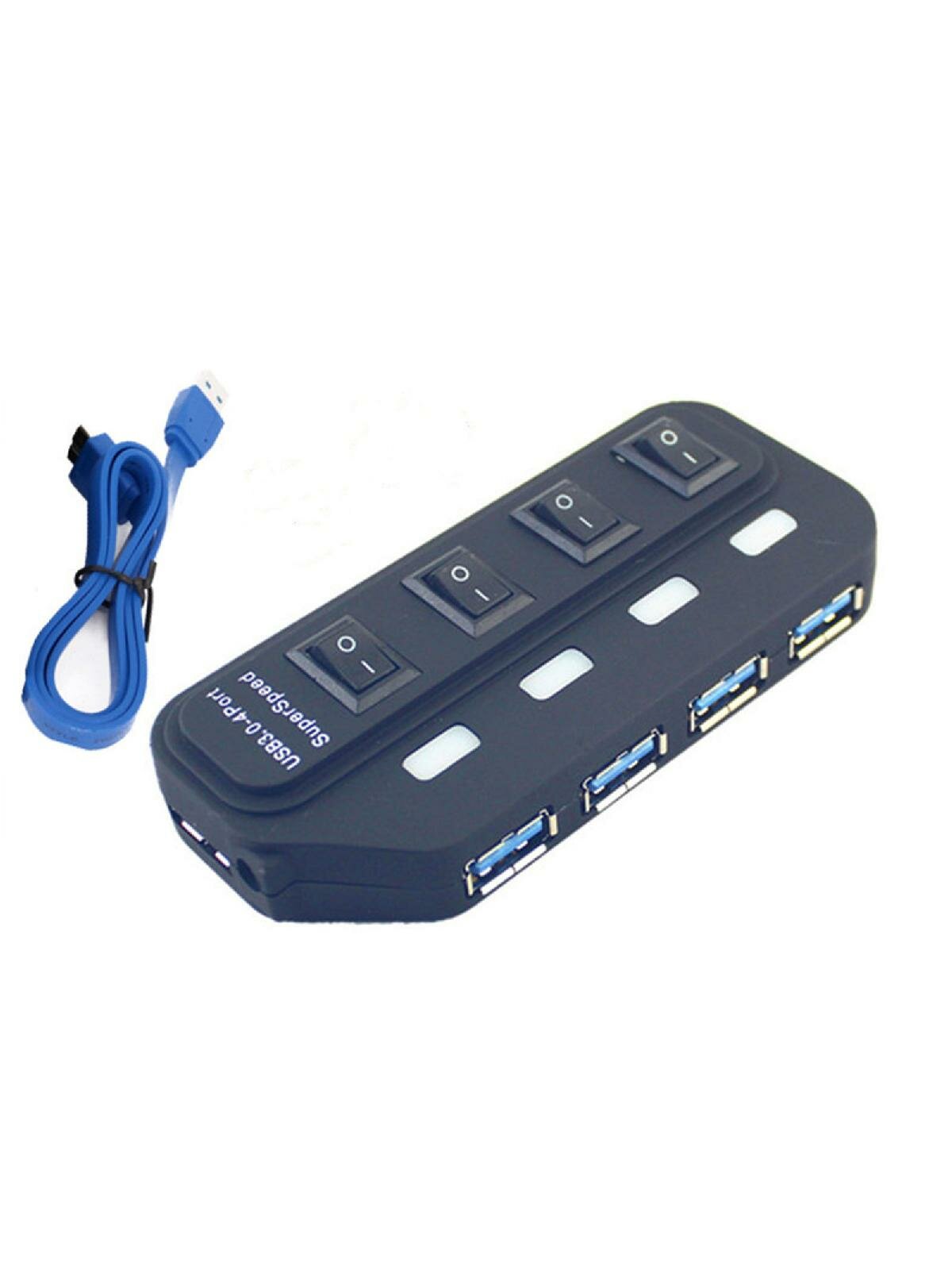 4-Port USB3.0 Hub with Power On Off Switch, USB Splitter Multi-port Expander Fast Data Transmission for PC Computer