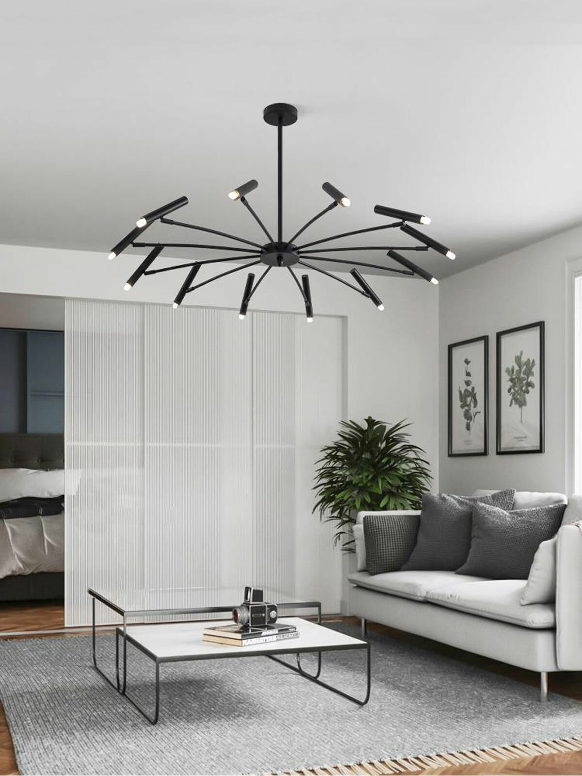 Черная люстра для освещения спальни