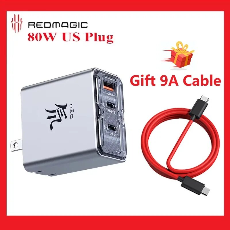 Зарядное устройство Nubia RedMagic новейшей версии 80W US GaN5 с быстрой зарядкой и тремя портами для Apple и Nubia