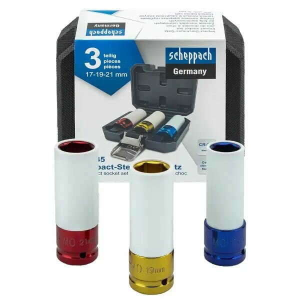 Головки ударные глубокие тонкостенные, набор 3 предмета, 1/2" (17, 19, 21мм) SCHEPPACH