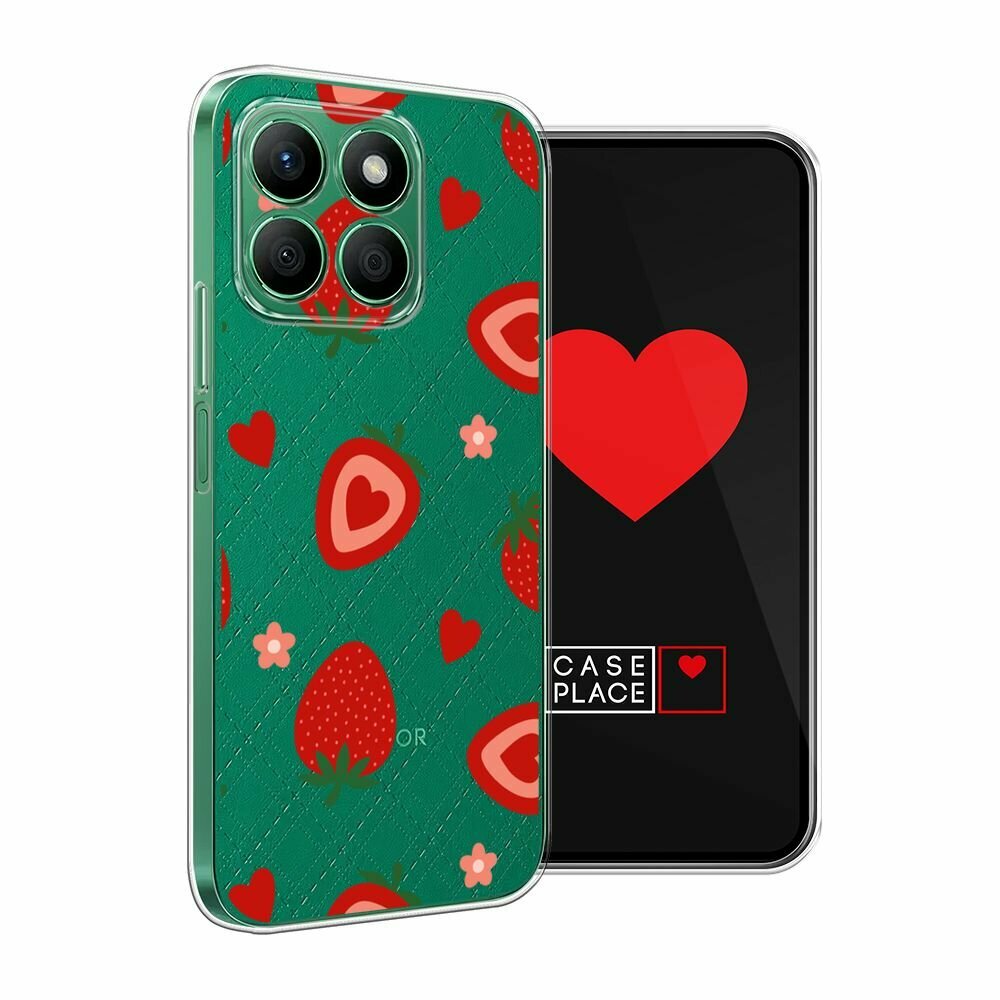 Чехол на Honor X8B / Хонор X8B с принтом "Heart strawberries 2 - 14 февраля", прозрачный — фото 1