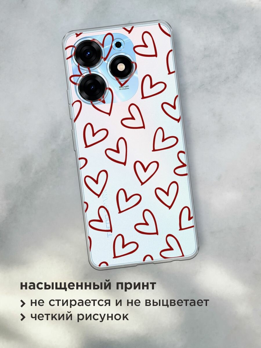 Чехол на Tecno Spark 10 Pro / Текно Спарк 10 Про с принтом "Little hearts doodles 2 - 14 февраля", прозрачный — фото 1
