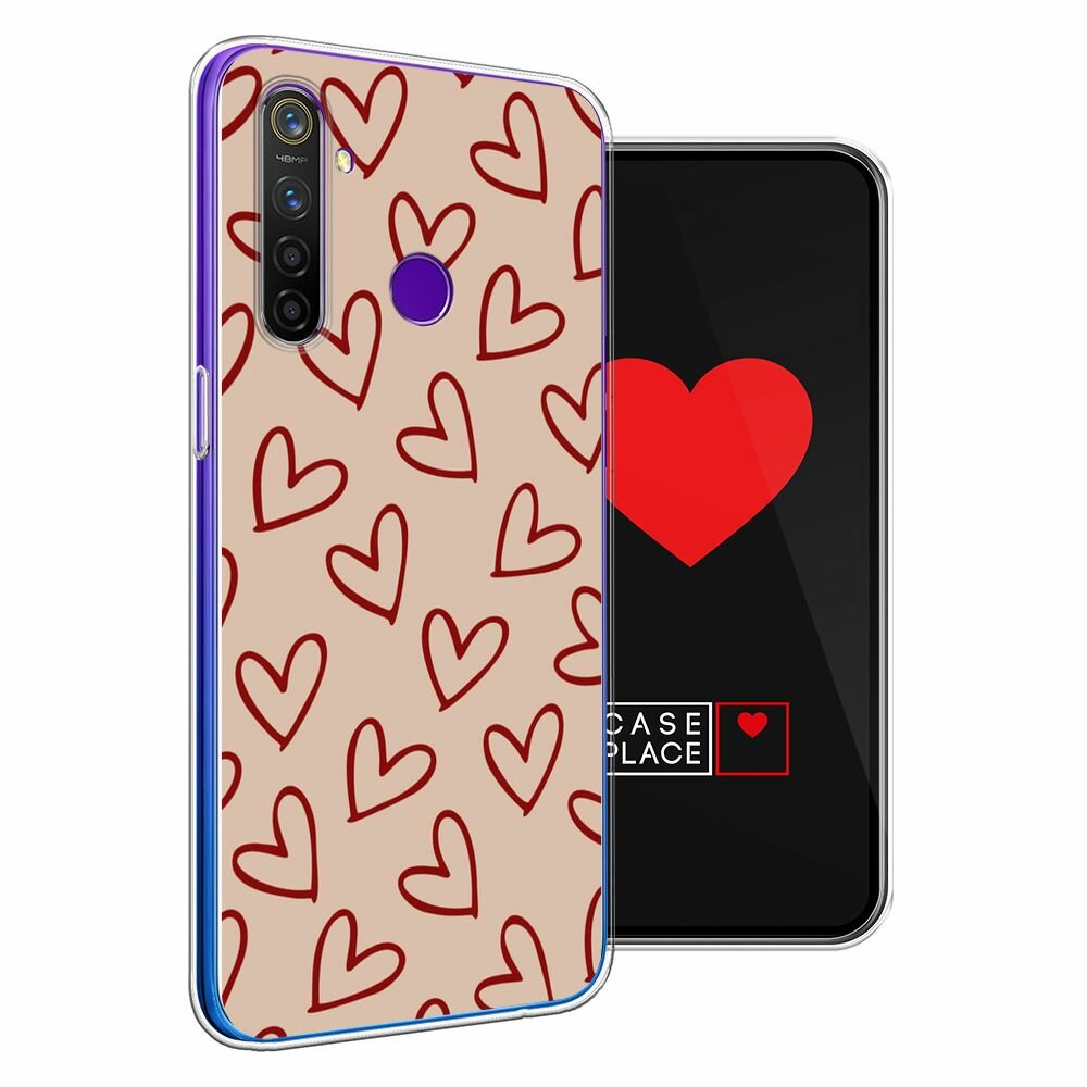 Чехол на Realme 5 Pro / Реалми 5 Про с принтом "Little hearts doodles 1 - 14 февраля" — фото 1