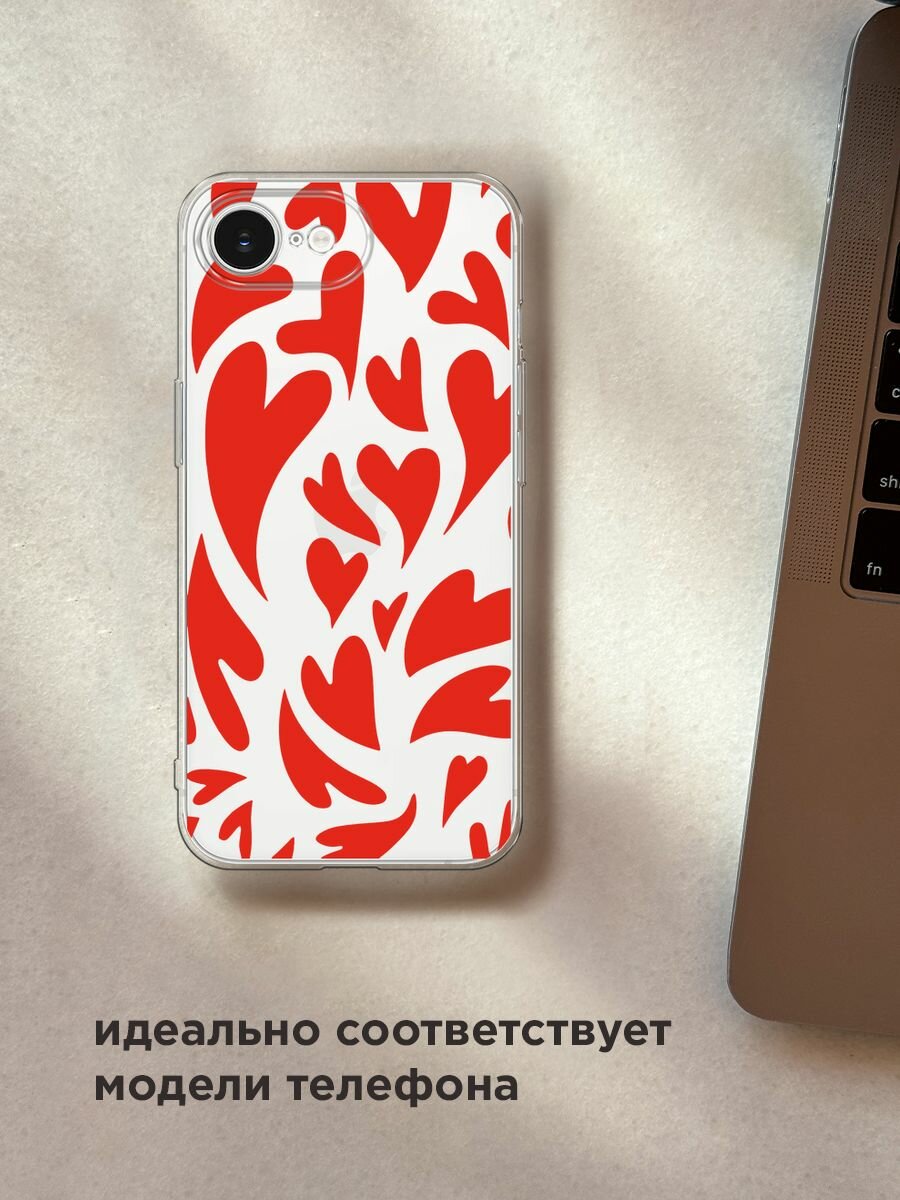 Чехол на Apple iPhone 16e/17e / Айфон 16е/17e с принтом "Crazy hearts 2 - 14 февраля", прозрачный — фото 1