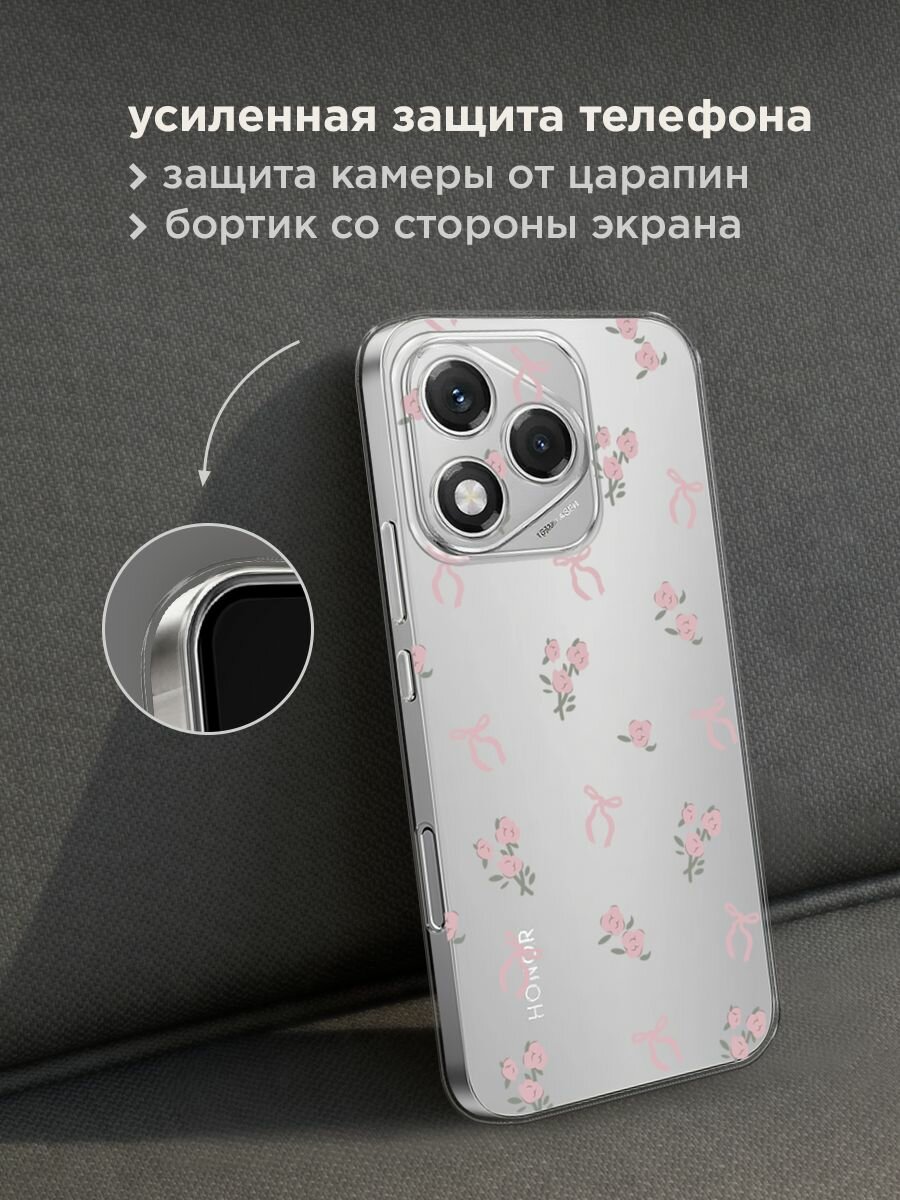 Чехол на Honor 400 Lite / Хонор 400 Лайт с принтом "Розы и ленточки", прозрачный — фото 1