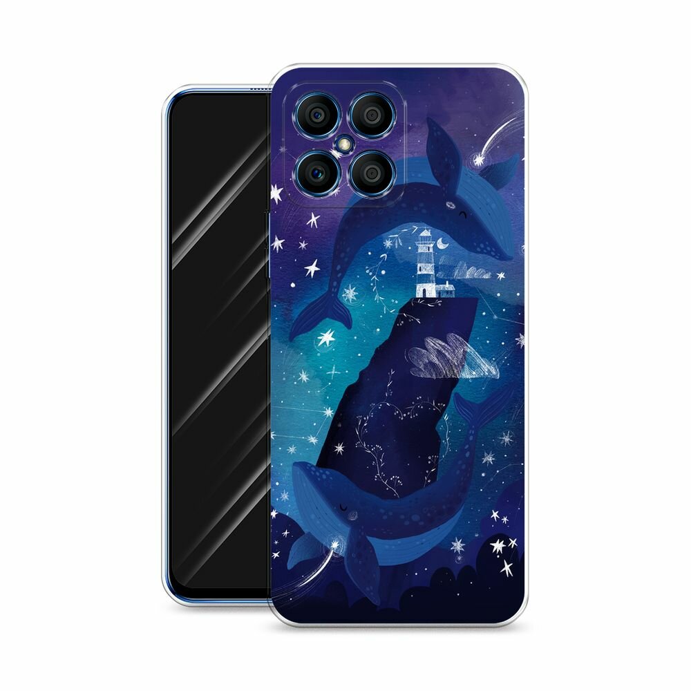 Силиконовый чехол на Honor X8 / Хуавей X8 с принтом "Ночные киты" — фото 1