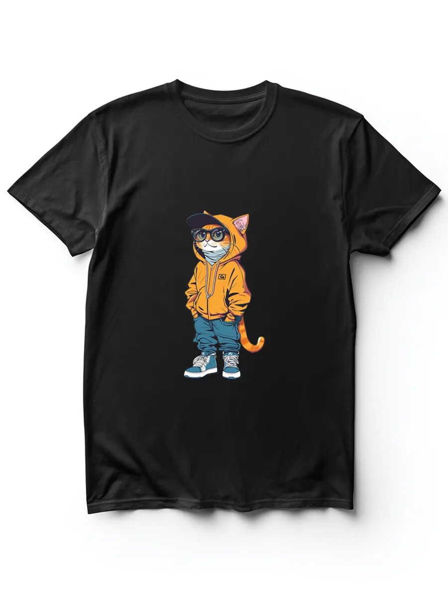 Футболка желтый модный кот