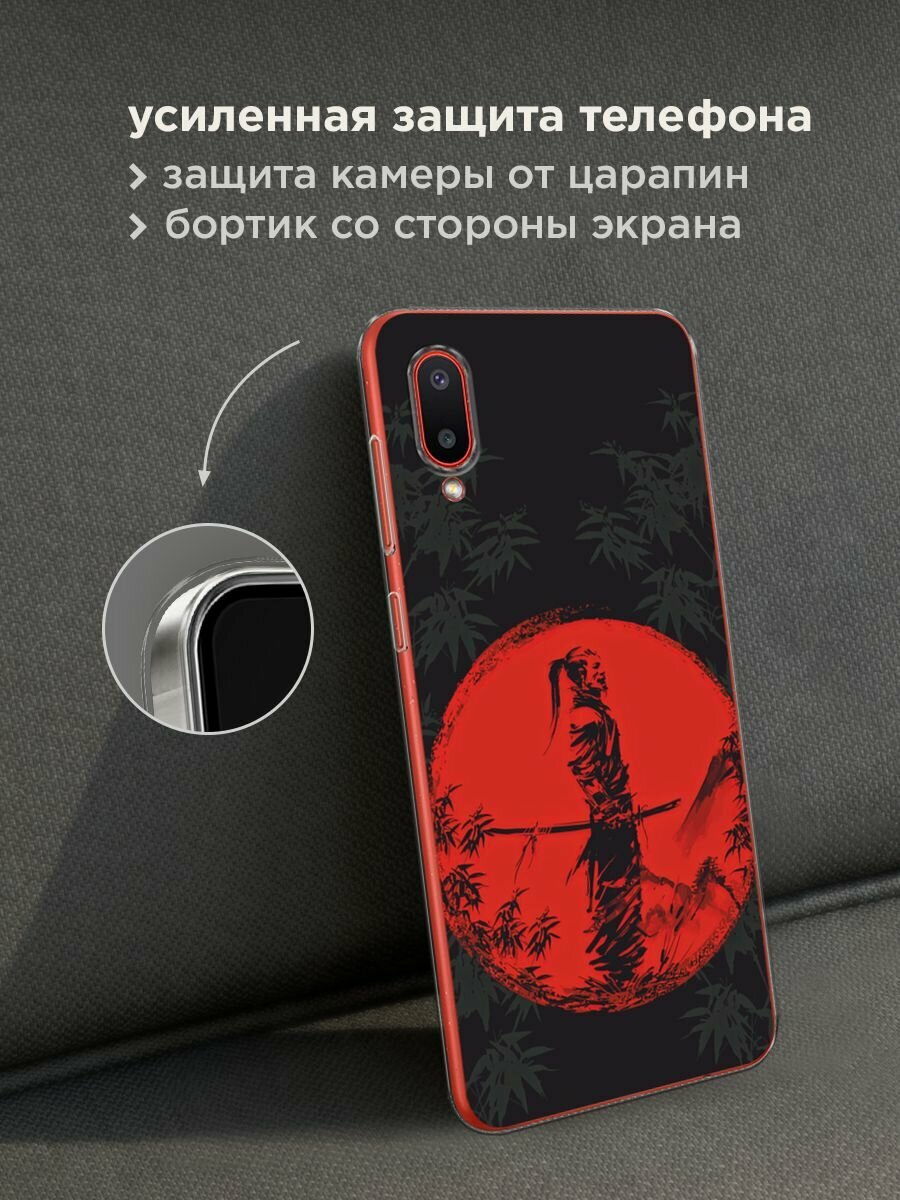 Чехол на Samsung Galaxy A02 / Самсунг Галакси А02 с принтом "Самурай на красном фоне" — фото 1