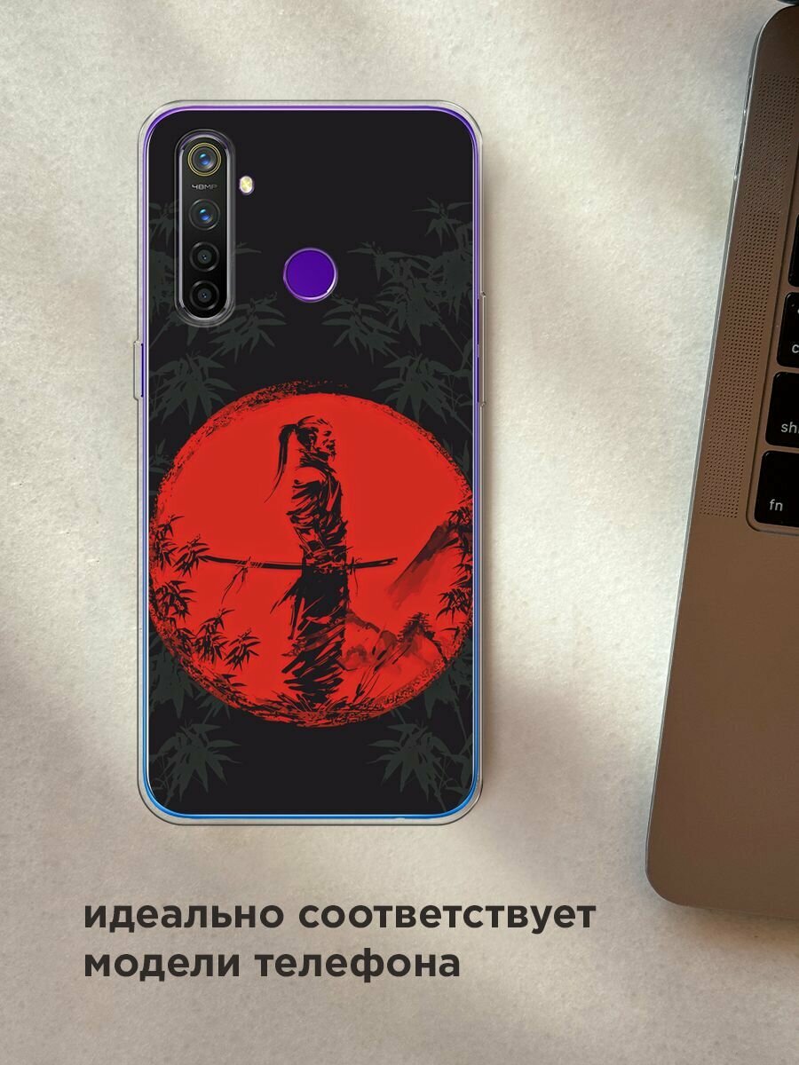 Чехол на Realme 5 Pro / Реалми 5 Про с принтом "Самурай на красном фоне" — фото 1