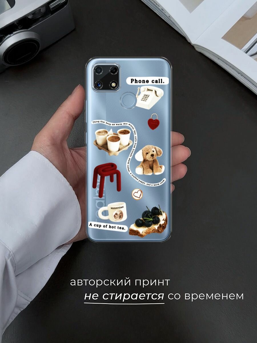 Чехол на Realme C25/C25s / Реалми С25/C25s с принтом "Phone call", прозрачный — фото 1