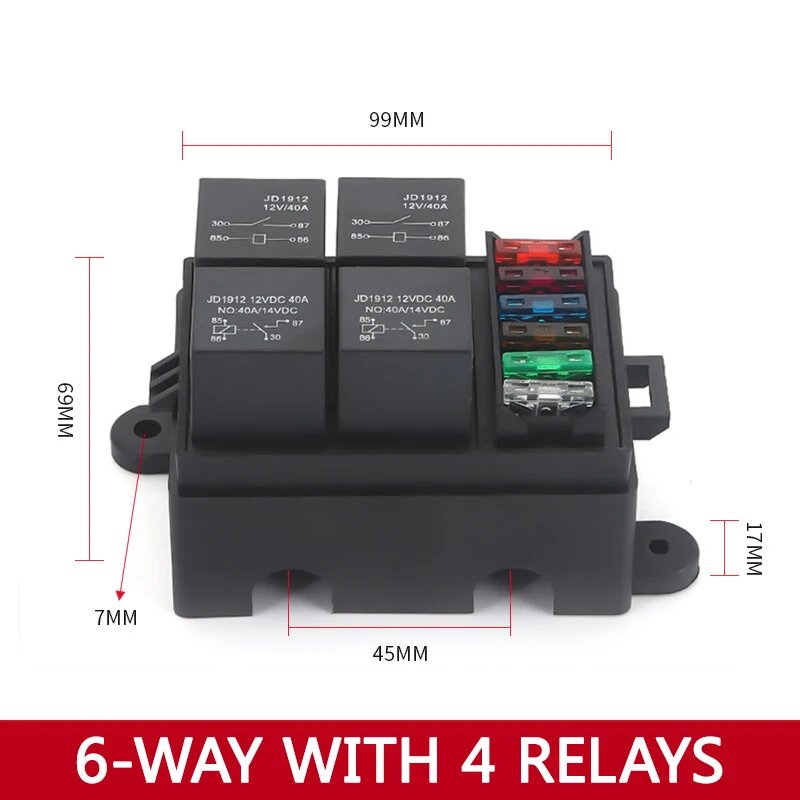 Автомобильный блок предохранителей 6-way с блоком реле в сборе, блок предохранителей 12 way 10 way 8 way с модифицированной защитой цепи, 6 Way with 4 relay