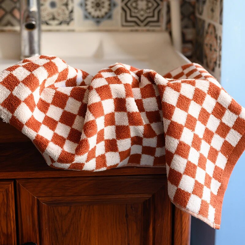 Полосатое полотенце из чесаного хлопка в стиле ретро, мягкое, уютное, окрашенное в пряжу полотенце для лица, супервпитывающее полотенце для ванной комнаты, домашнее полотенце для взрослых, 35x76 cm 2pcs, Оранжевый