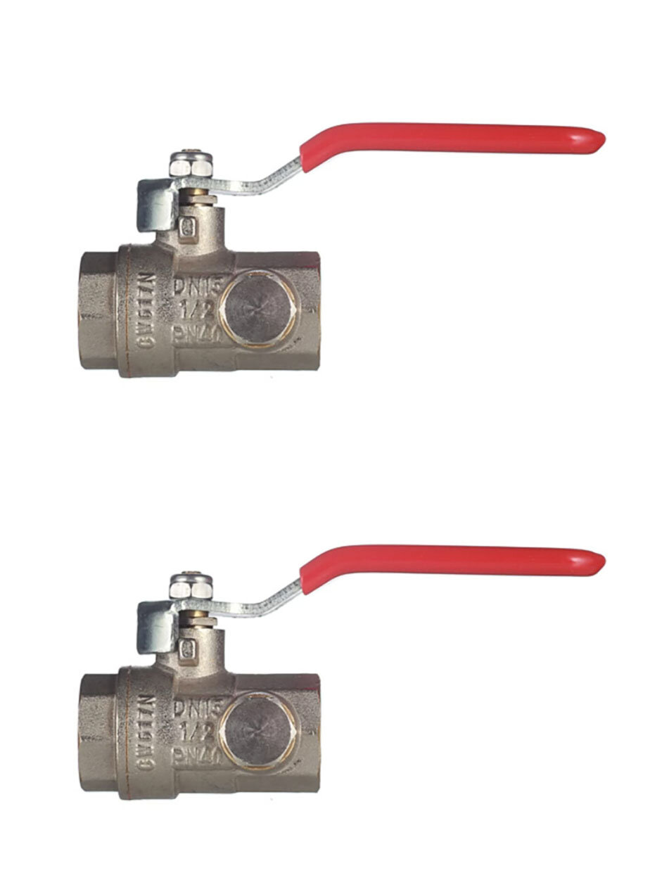Кран шаровой латунный Base 1/2 ВР(г) х 1/2 ВР(г) ручка с дренажом и воздухоотводчиком прямой (2 шт.)