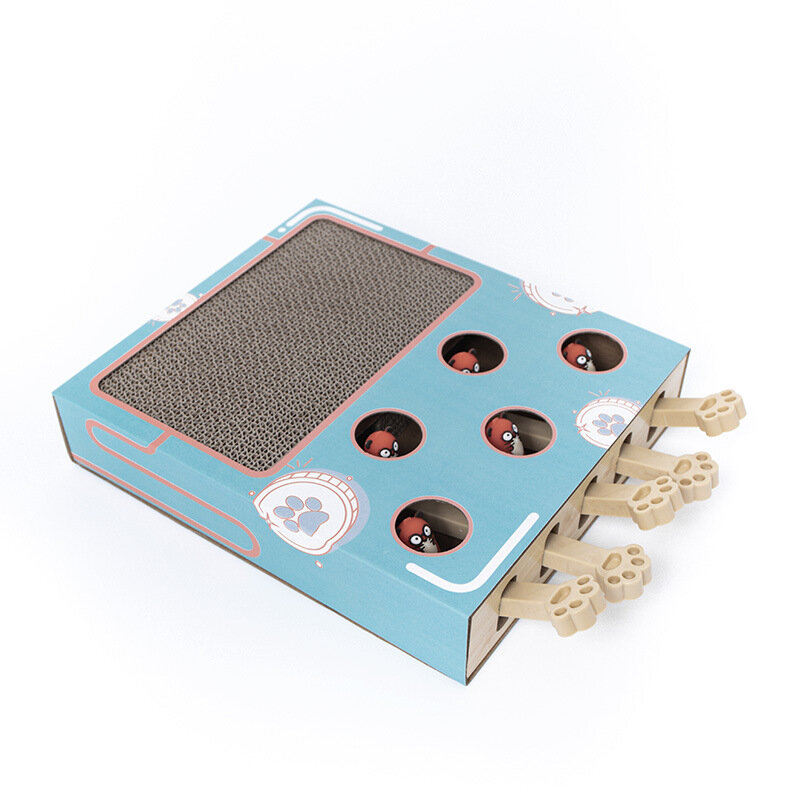 Cat Enrichment Toy Interactive Grind Claw Rest Play 3 in 1 Boredom Relief Whack A Mole with Scratching Pad 5 Holes