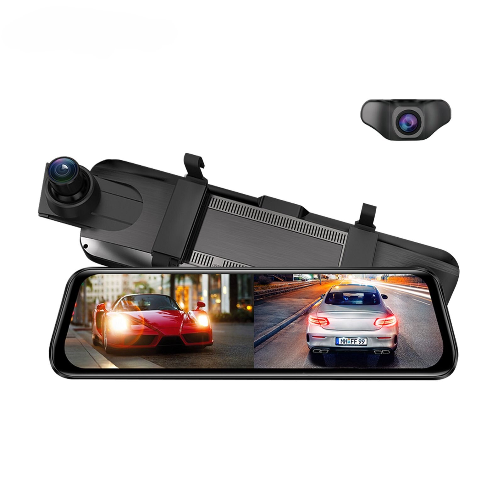 AZDOME AR09 Детектор автомобиля WiFi 9.66 дюймов HD 2160P Двойная линза Угол обзора 150 градусов Ночное видение Датчик G Циклическая запись Потоковая передача Полноэкранный сенсорный Умный автомобильный DVR Поддержка зеркала автомобиля и грузовика