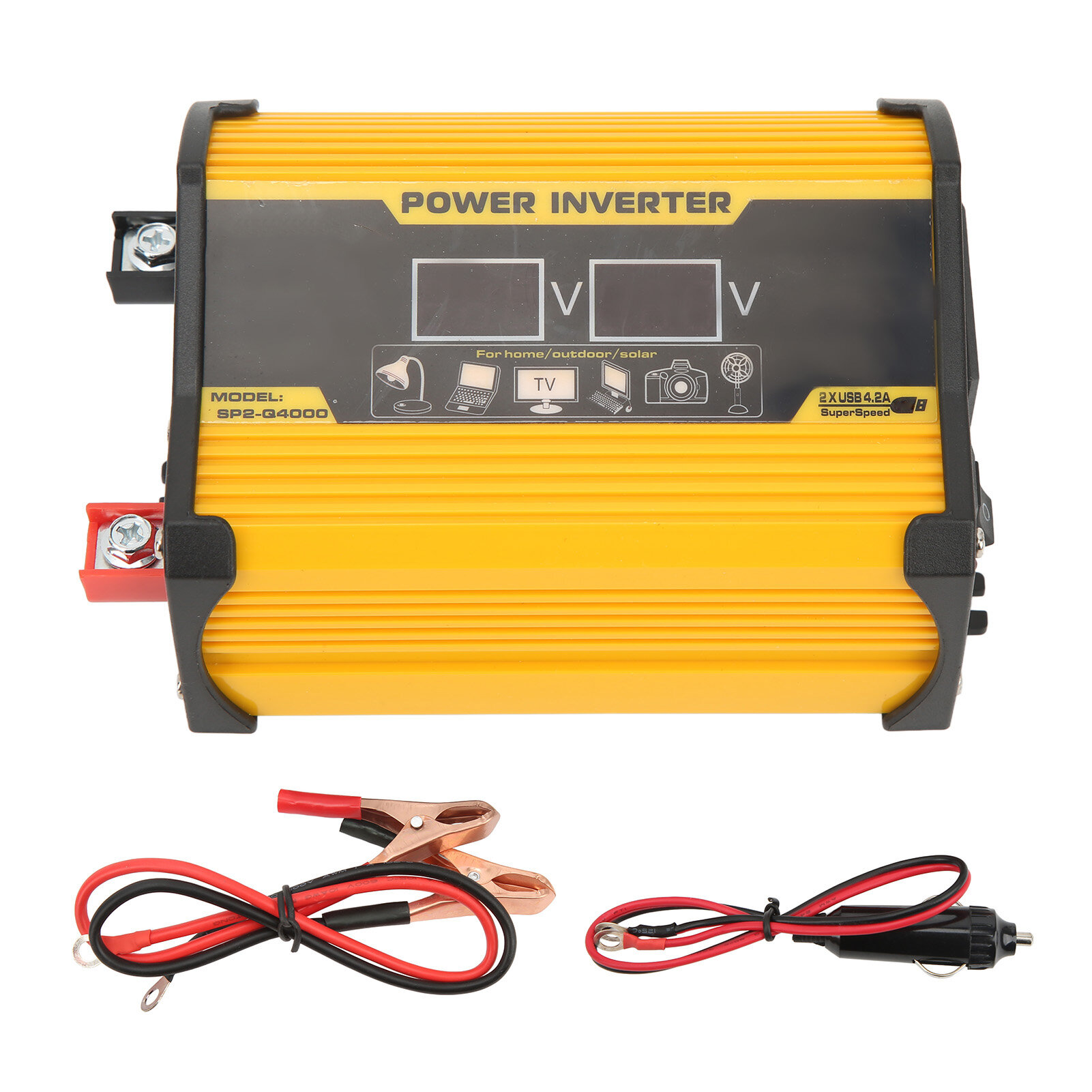 Инвертор 300W модифицированный синус, преобразователь DC 12V в AC с двойным USB и дисплеем напряжени
