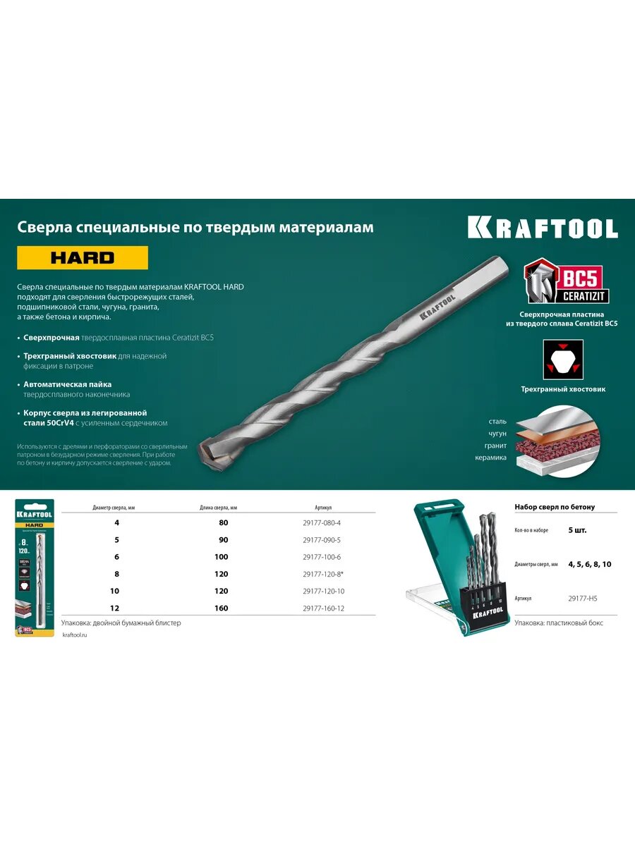 Hard, 8 х 120 мм, тв. сплав ВС5, сверло специальное по твёрд
