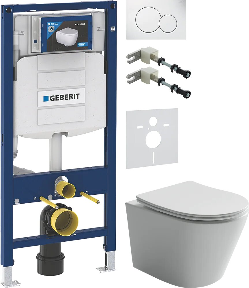 Комплект Унитаз подвесной Ceramicanova Balearica Rimless CN6000 белый / Крепления Geberit Duofix к стене / Шумоизоляция, Инсталляция UP 320 111.300.00.5, Кнопка Sigma белая