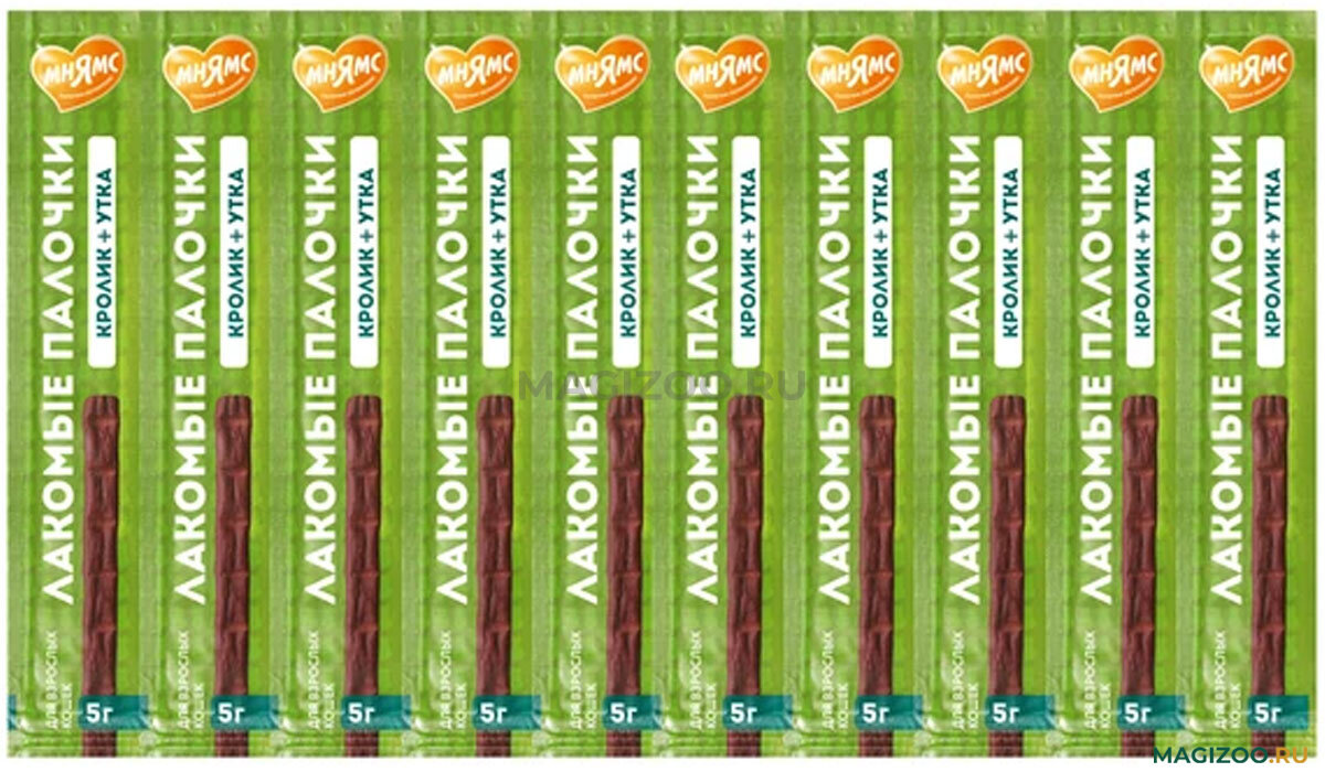 Лакомство для кошек Мнямс лакомые палочки для кошек с уткой и кроликом 10х5 г