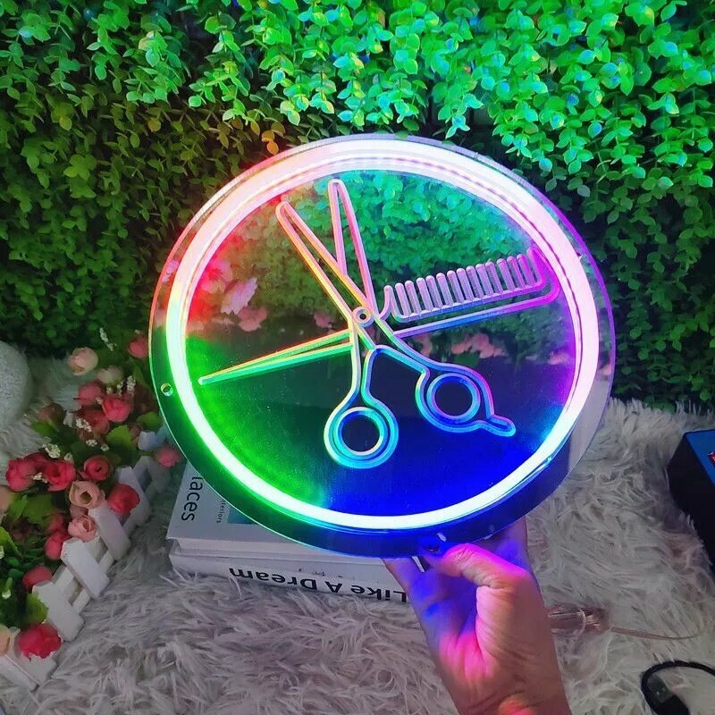 USB LED неоновая вывеска 2025 ножницы для парикмахерской декоративная табличка с разноцветной атмосферной подсветкой