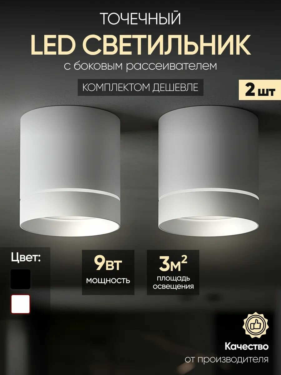 Потолочный круглый светодиодный светильник Росток на кухню точечный накладной для натяжных потолков 2 шт.