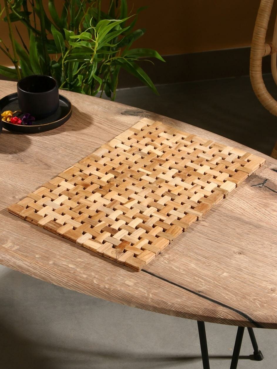 Коврик из тикового дерева, прямоугольный, 40 см x 30 см, цвет бежевый