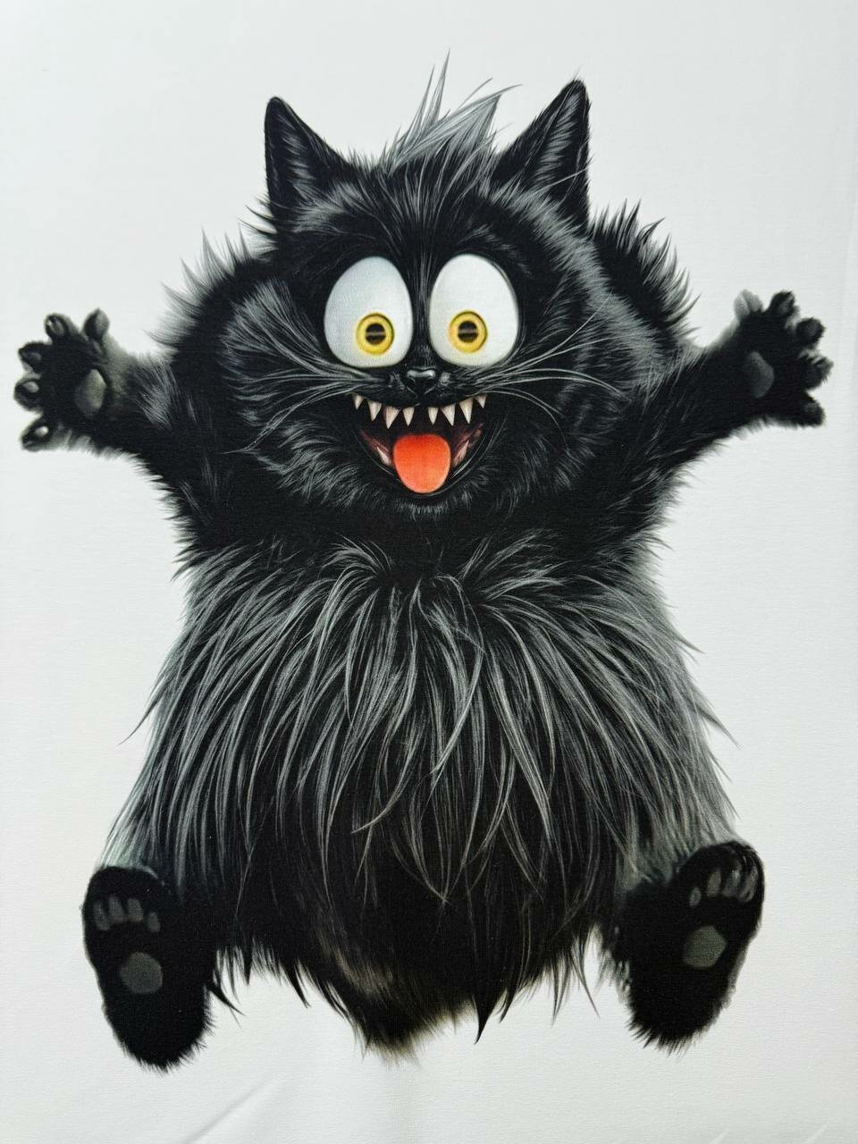 Ткань Футер 2-х нитка с диджитальным принтом Кот смешной 60х75 / передняя полочка