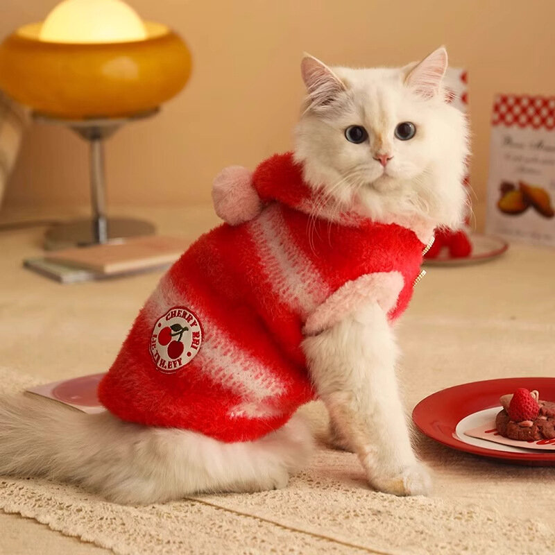 Зимний жилет с капюшоном из искусственного меха норки для домашних кошек и собак, красный, L