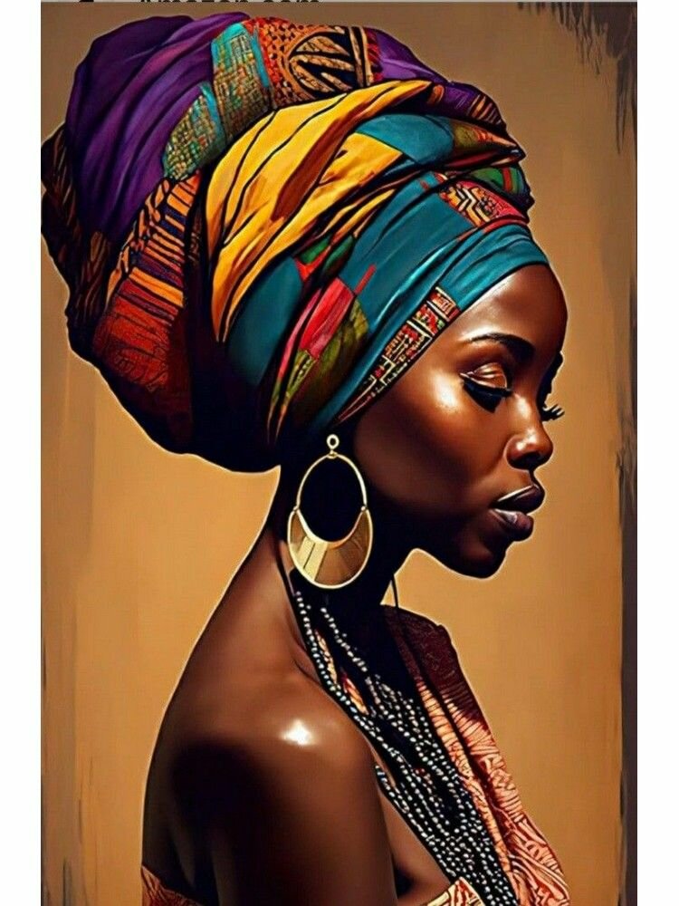 Алмазная картина "Портрет в профиль африканской женщины. Девушка из этнического меньшинства." / Алмазная вышивка /40x50cm