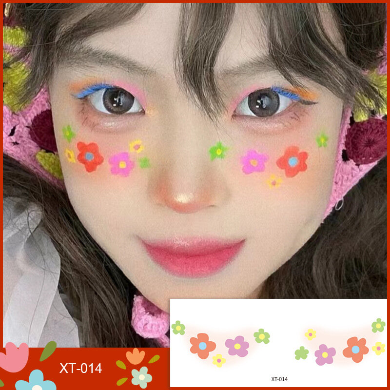 Милые и очаровательные наклейки для макияжа лица в стиле «девочка», румяна в виде звезд и сердечек, наклейки-татуировки для фотосессий с рисунком глаз и лица.