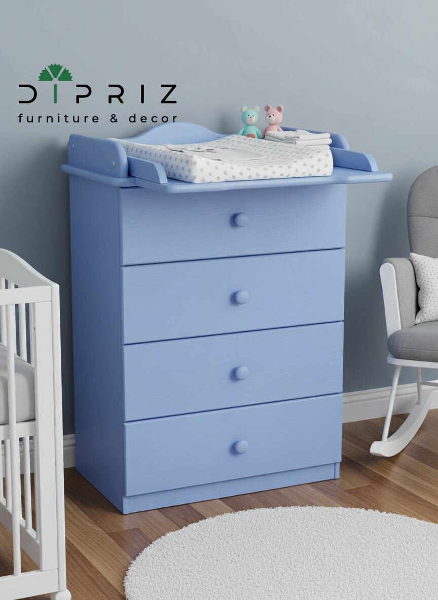 Комод, 60х44х88, Алиса, пеленальный, с ящиками, для одежды и игрушек, деревянный, синий воск, Dipriz
