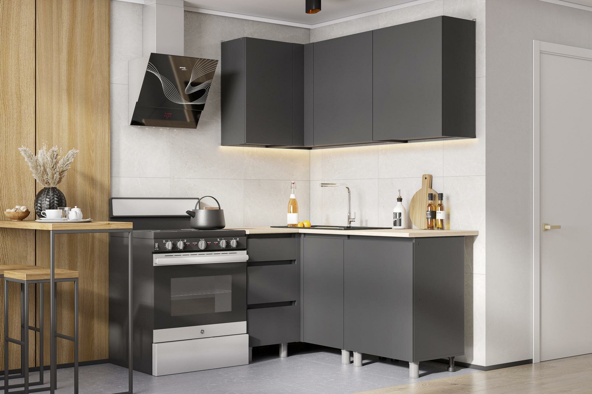 Кухонный гарнитур Денвер (без столешницы) Композиция 6 цвет графит серый