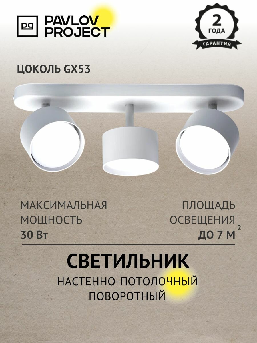 Светильник настенно-потолочный поворотный PAVLOV PROJECT , спот белый под лампу GX53 PP-103W