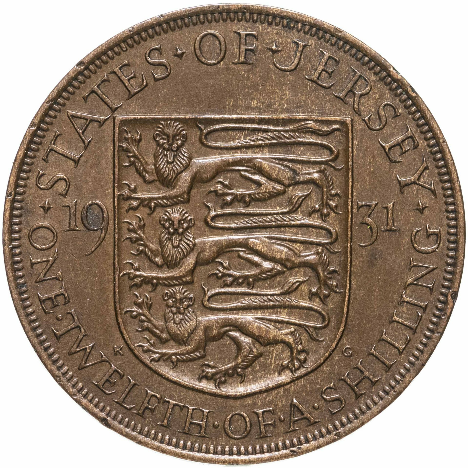 Джерси 1/12 шиллинга shilling 1931, Бронза, в сохранности XF