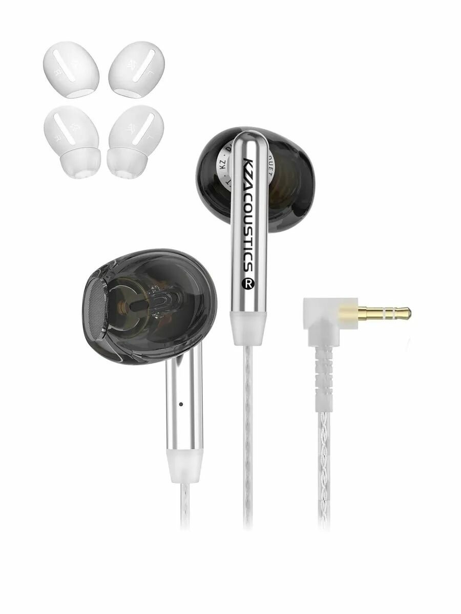 KZ Duet без микрофона 3.5 мм, черный, проводные наушники